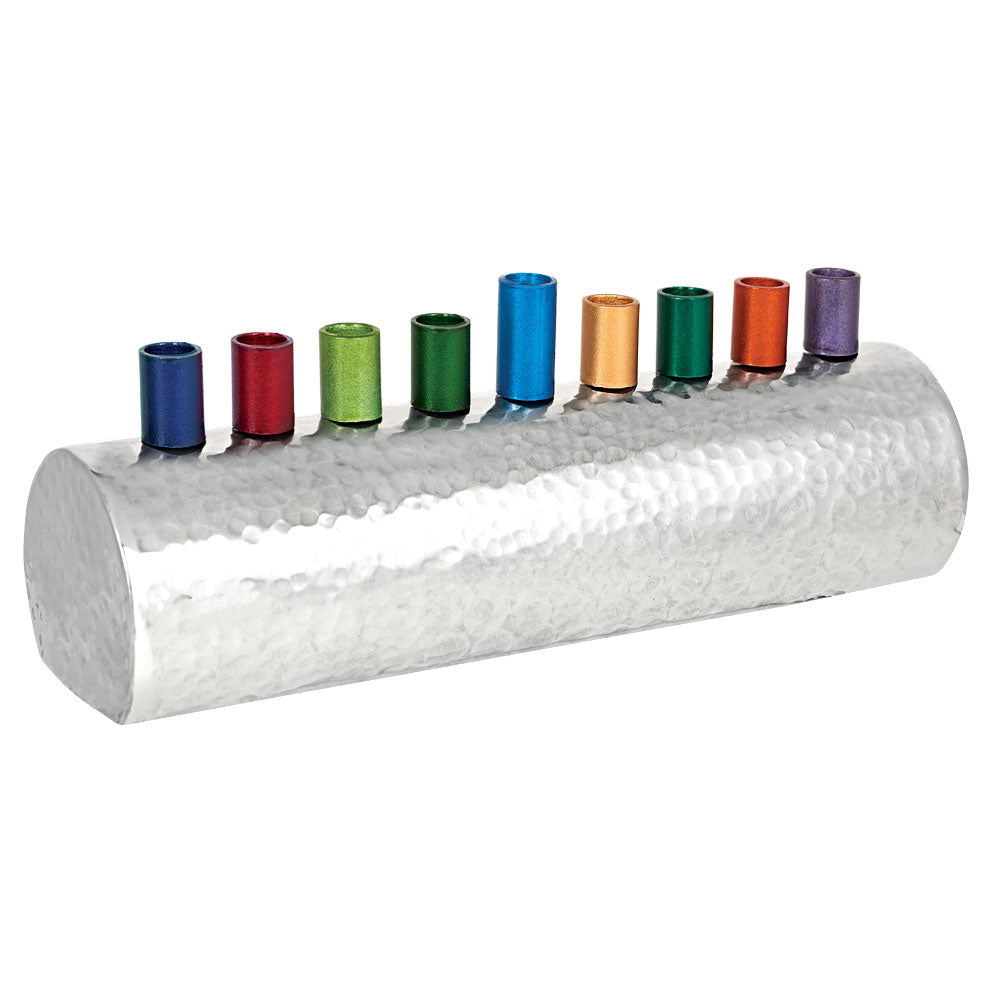 Polished Hammered Stainless Steel Round Colors Menorah